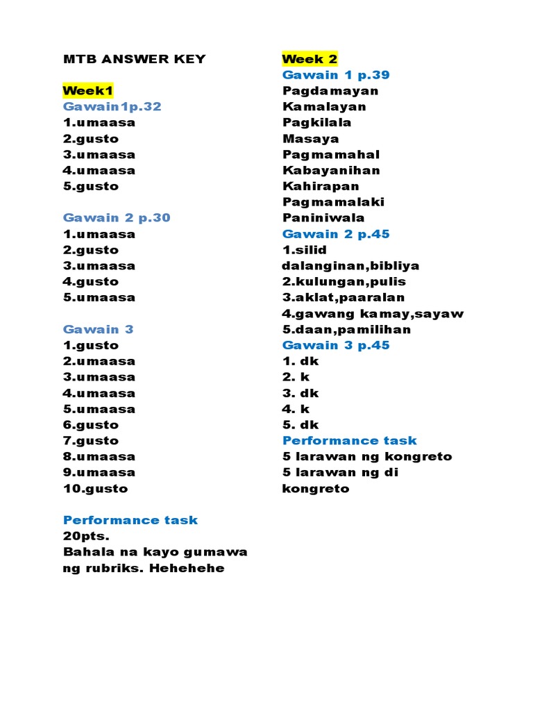 MTB Answer Key | PDF