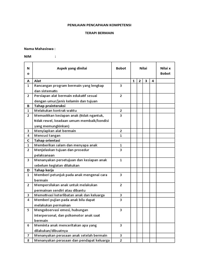 7 Lembar Penilaian Praktikum Terapi Bermain | PDF