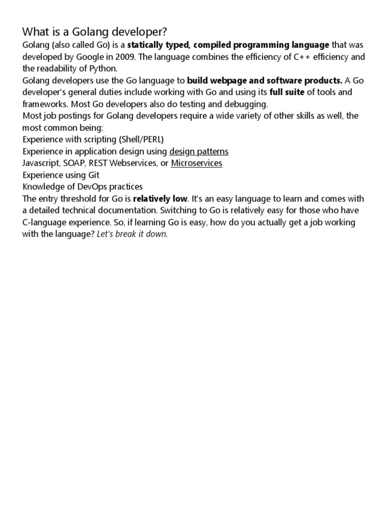 What is a Golang developer | PDF | Computer Programming | Programming ...