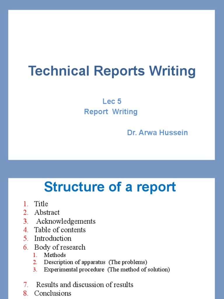 Lecture 5 - Technical Reports Writing | PDF | Experiment | Data