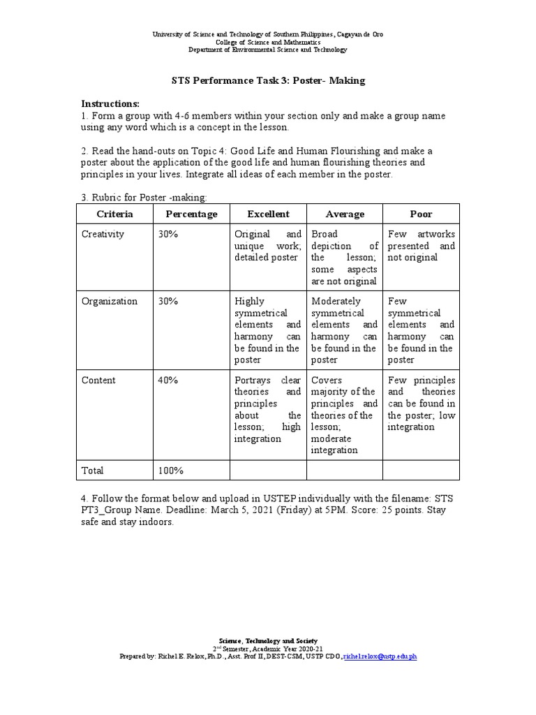 STS Performance Task 3: Poster-Making Instructions:: Science ...