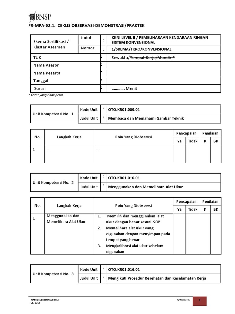 Form Fr Mpa 02 1 Clo Obs Dan Tugas Praktek Demontrasi Tpd I