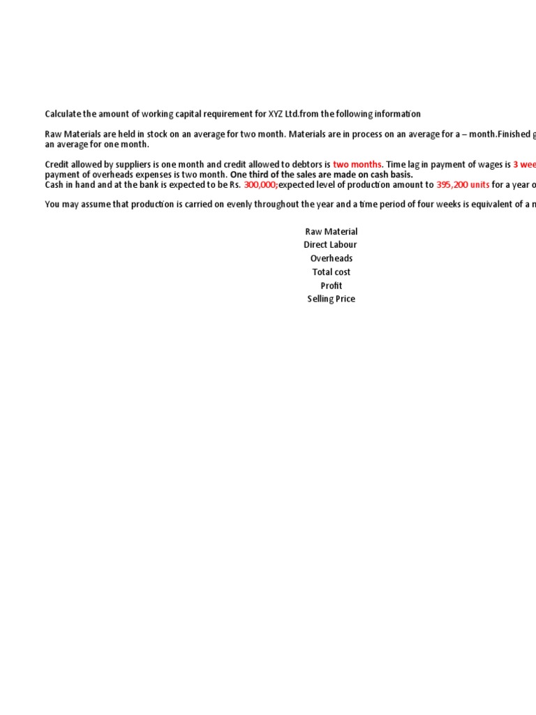 Calculating Working Capital Requirements for XYZ Ltd. | PDF | Working ...