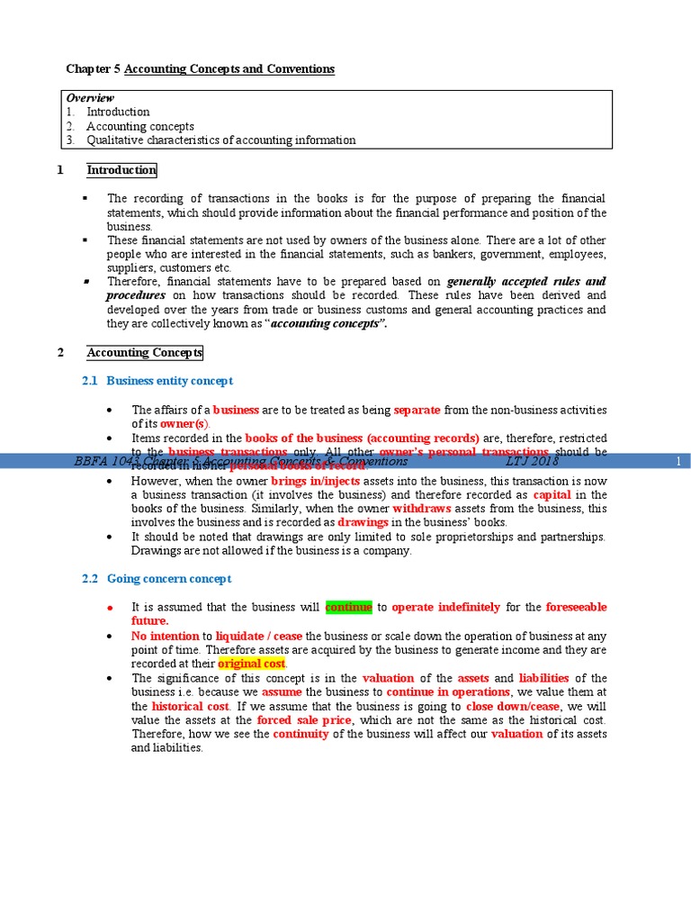 (L) Chapter 5 Accounting Concepts - Conventions | PDF | Historical Cost ...