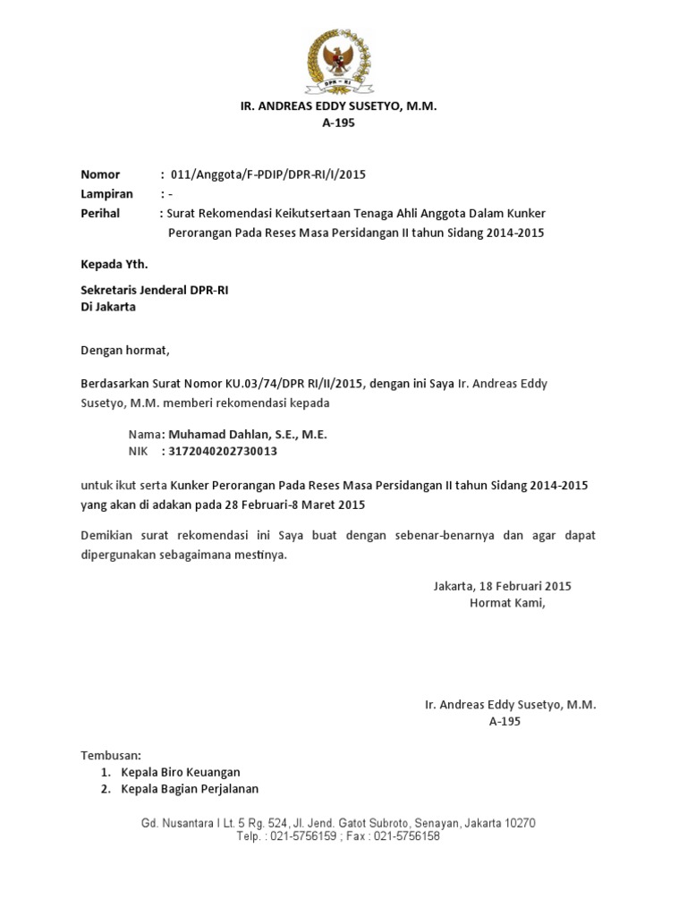 Rekomendasi Kunker Anggota DPR RI | PDF