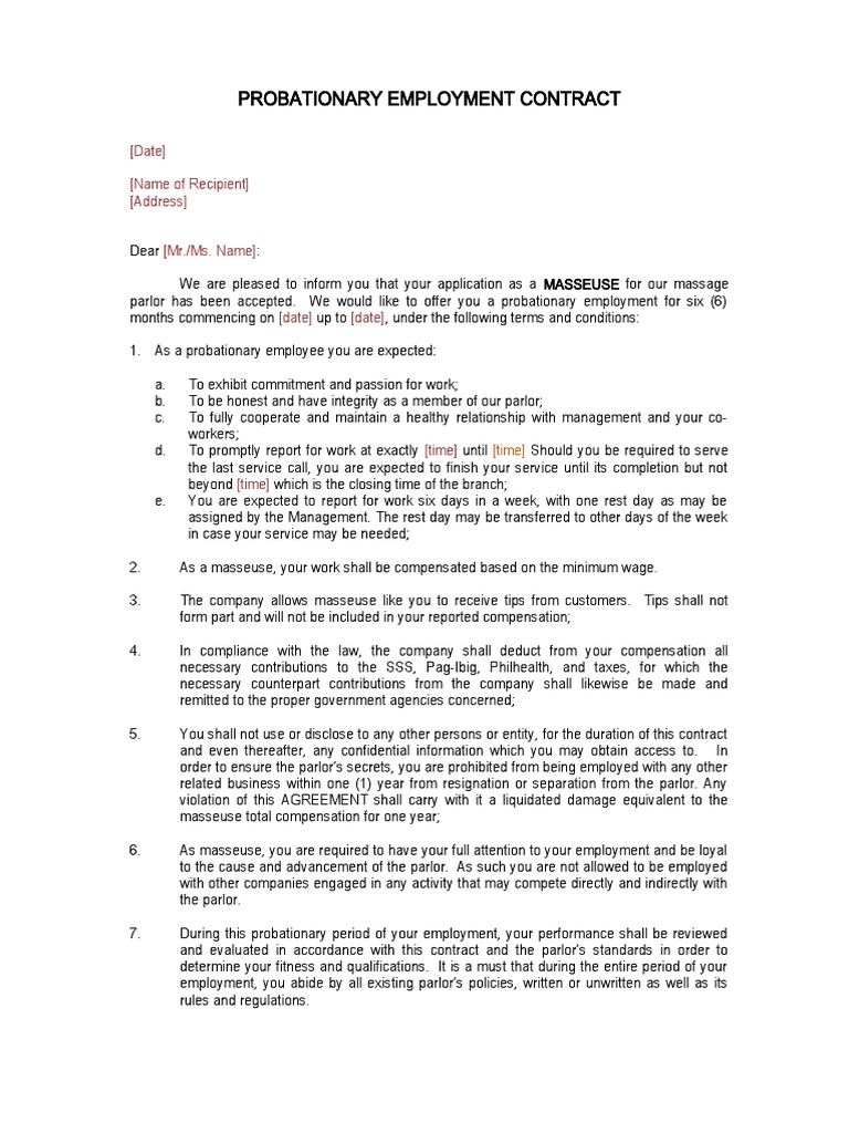 Probationary Contract Sample | PDF | Employment | Justice