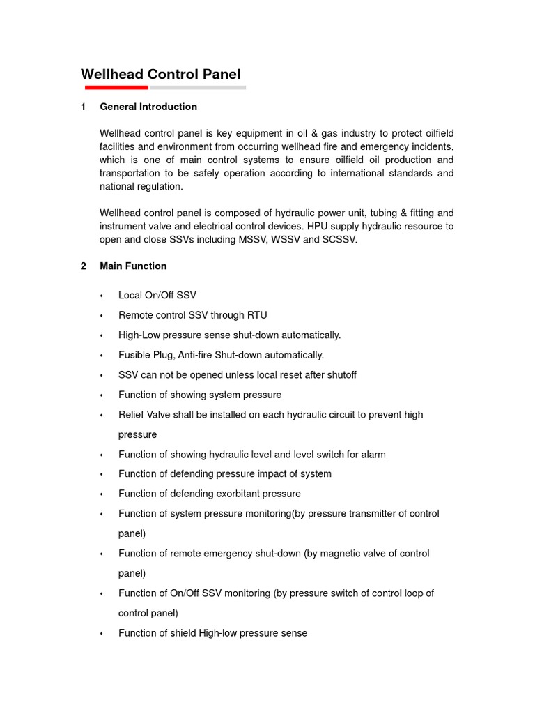 Wellhead Control Panel: 1 General Introduction | PDF | Valve | Pump