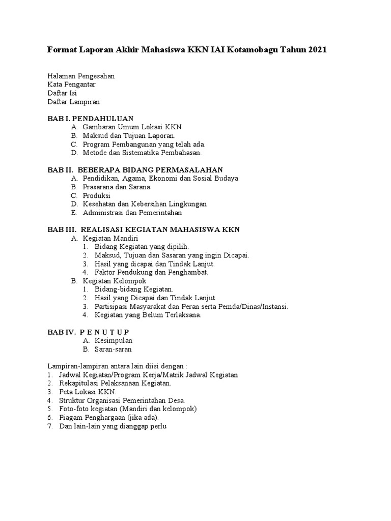 Format Laporan Pelaksanaan KKN 2021 | PDF