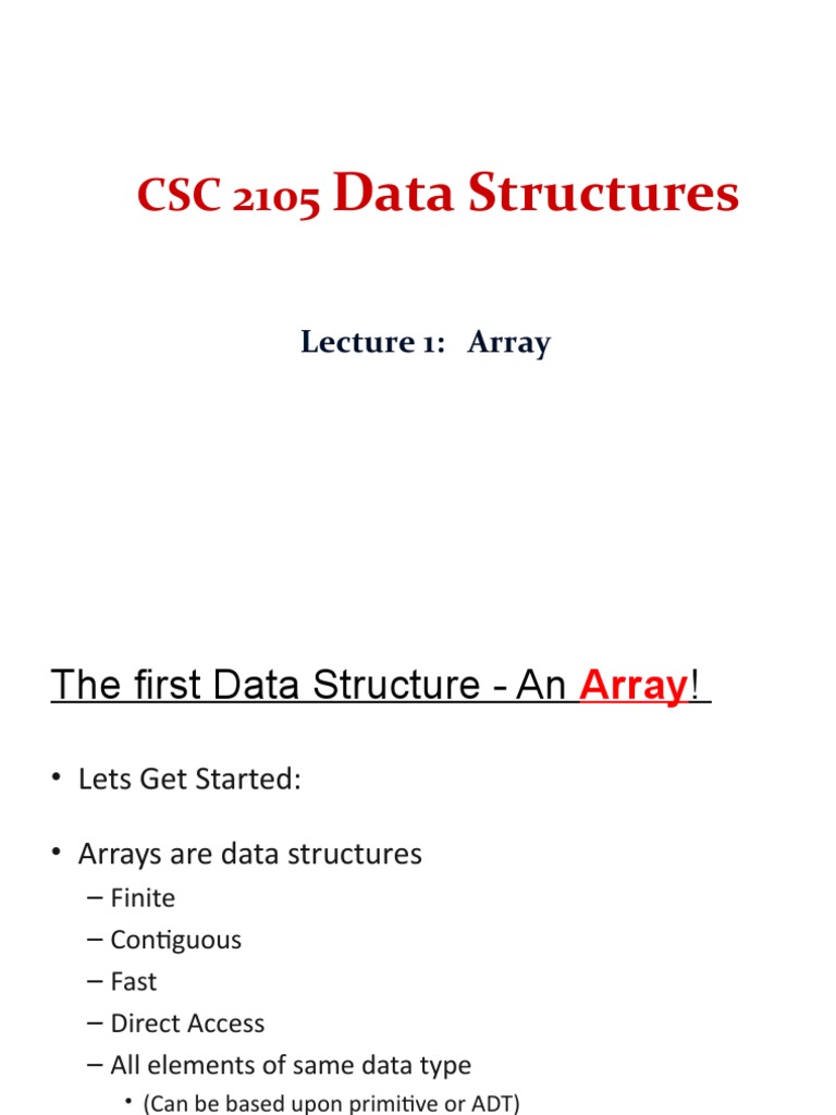 Data Structures Lecture 1 Array Pdf Array Data Type Array Data Structure 7582