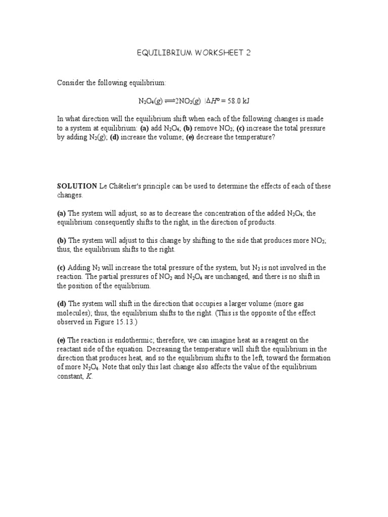 Equilibrium Worksheet 2 | PDF | Chemical Equilibrium | Continuum Mechanics