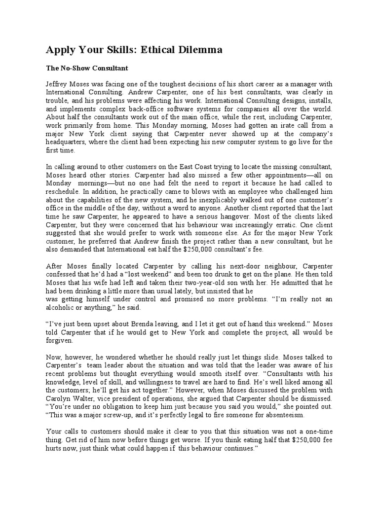 Apply Your Skills - Ethical Dilemma | PDF | Consultant