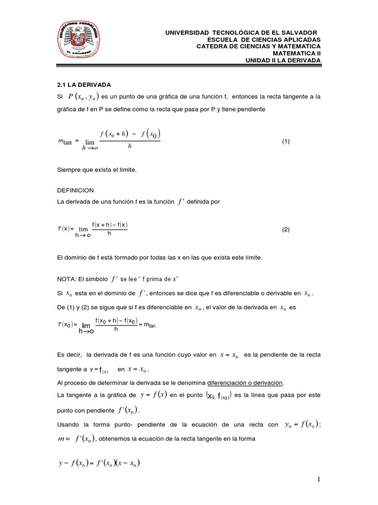 La Derivada Por Definición | Descargar gratis PDF | Derivado | Pendiente
