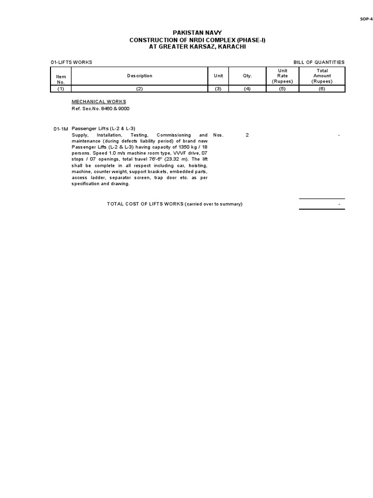 Lift Works BOQ-2 | PDF