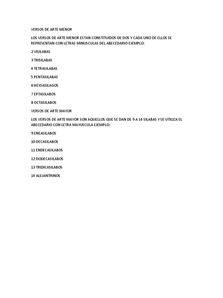 Versos de Arte Menor y Arte Mayor | PDF