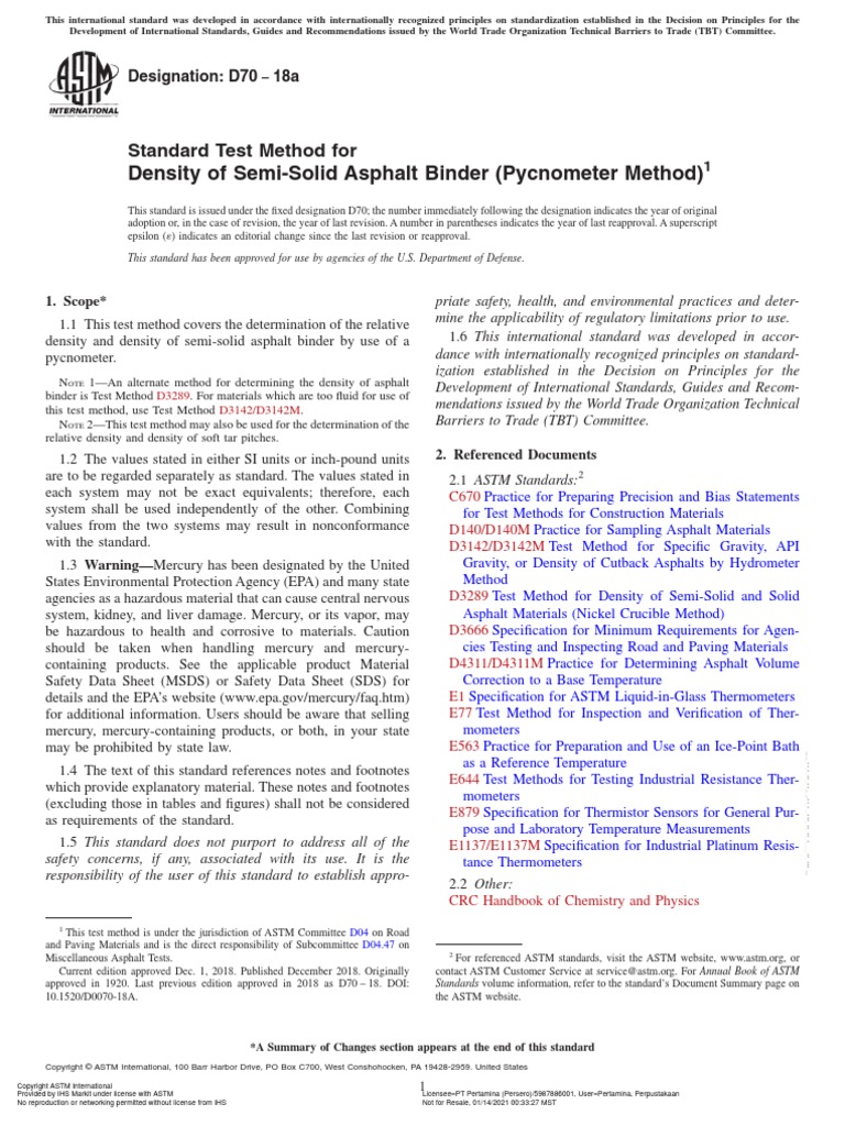 Astm D70 Rev A | PDF | Thermometer | Density
