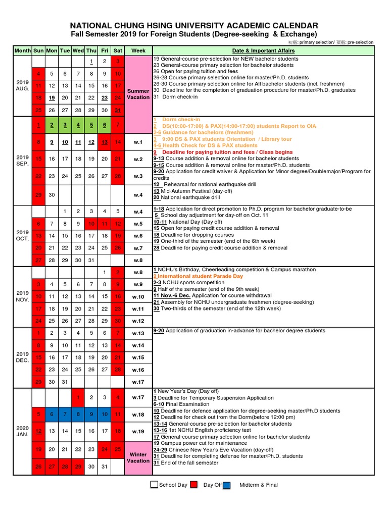 NCHU Calendar For Academic Year 2019-2020spring | PDF | Academic Term ...