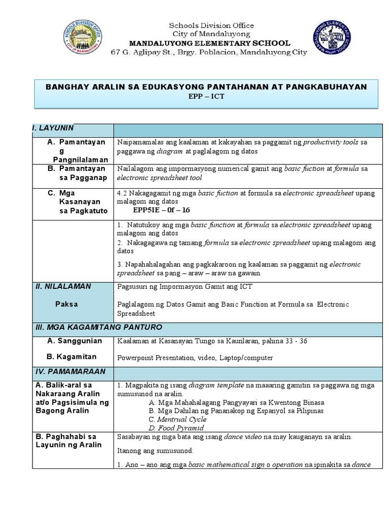 DLP EPP5 - ICT - Electronic Spreadsheet | PDF