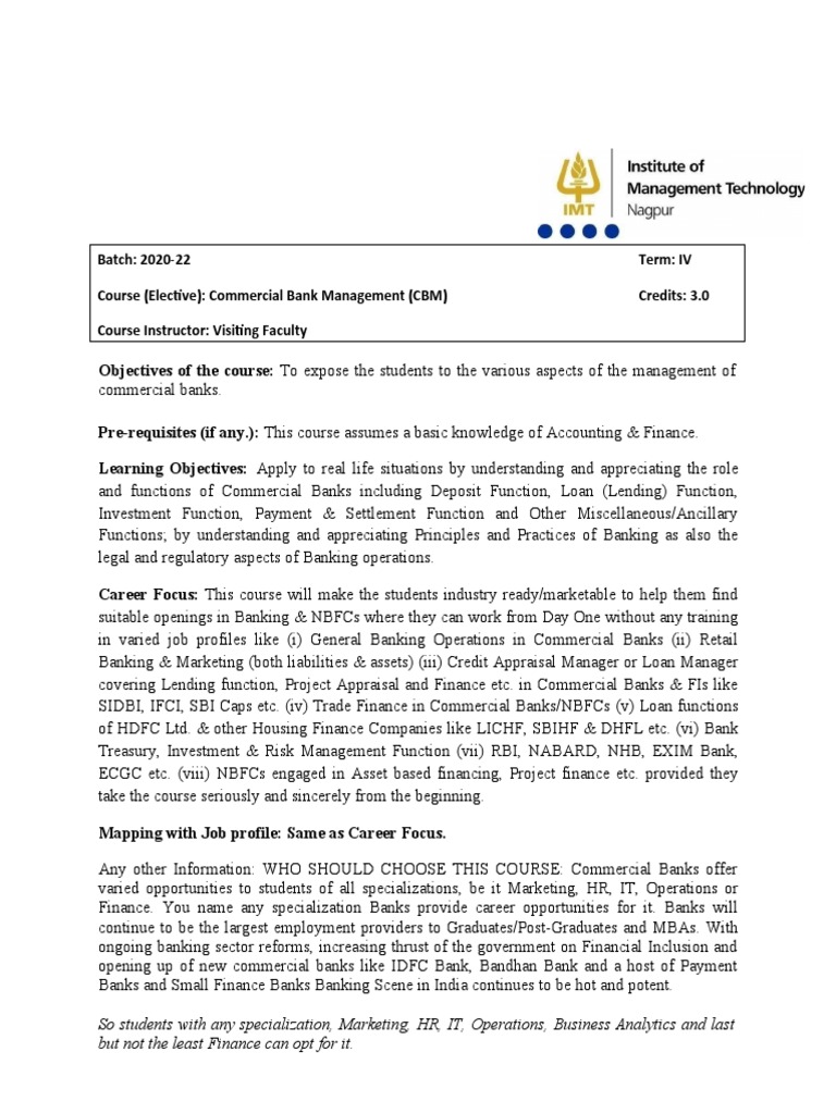 Commercial Bank Management Course Overview | PDF | Non Bank Financial ...