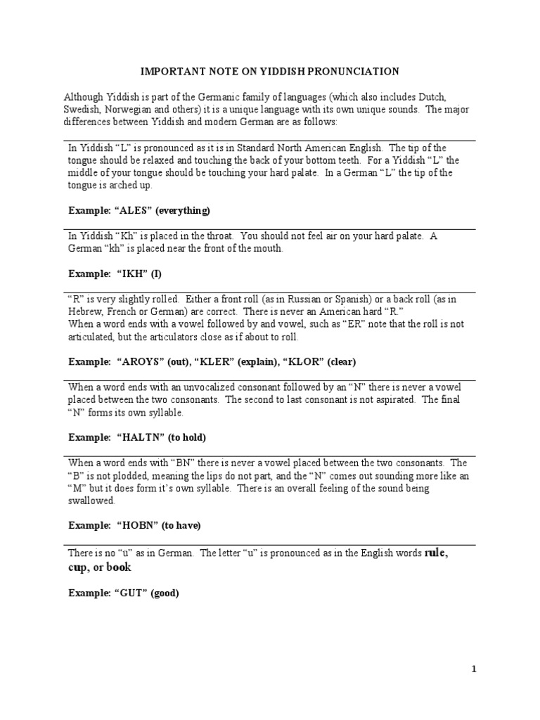 Yiddish Pronunciation Guide 2 | PDF | Consonant | Vowel