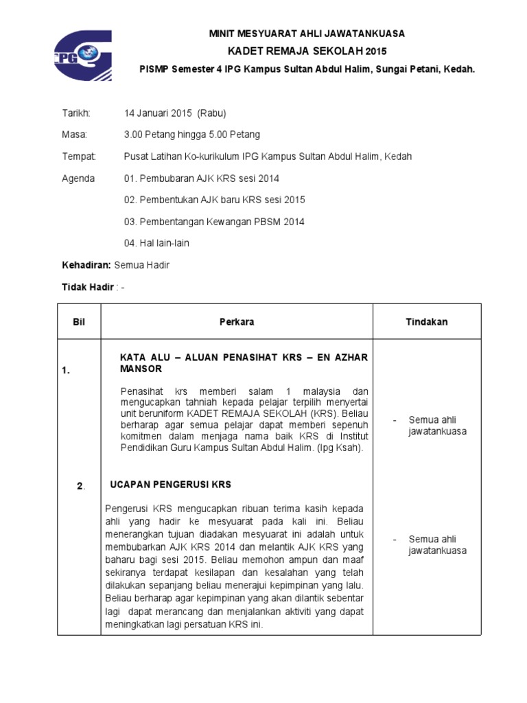 Minit Mesyuarat Perlantikan Ajk KRS Sem 4 | PDF