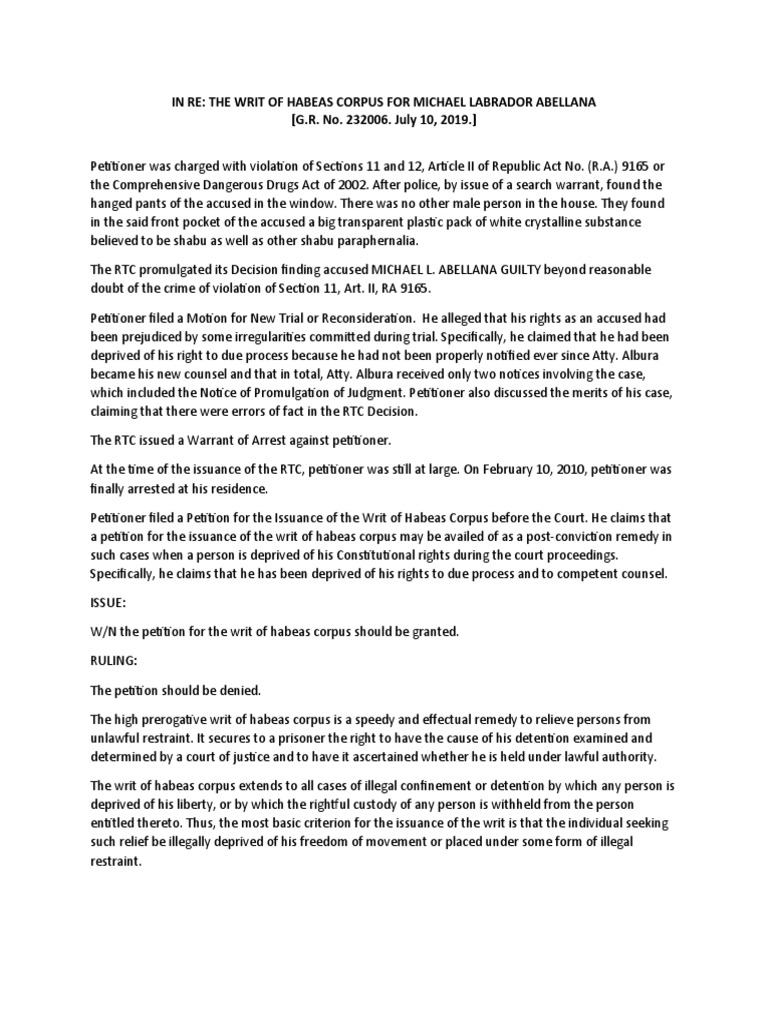 Case Digest | PDF | Habeas Corpus | Writ