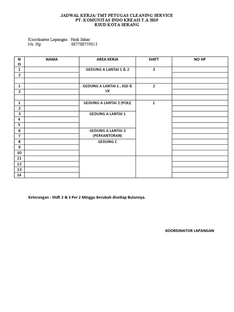 Jadwal Kerja Ob | PDF