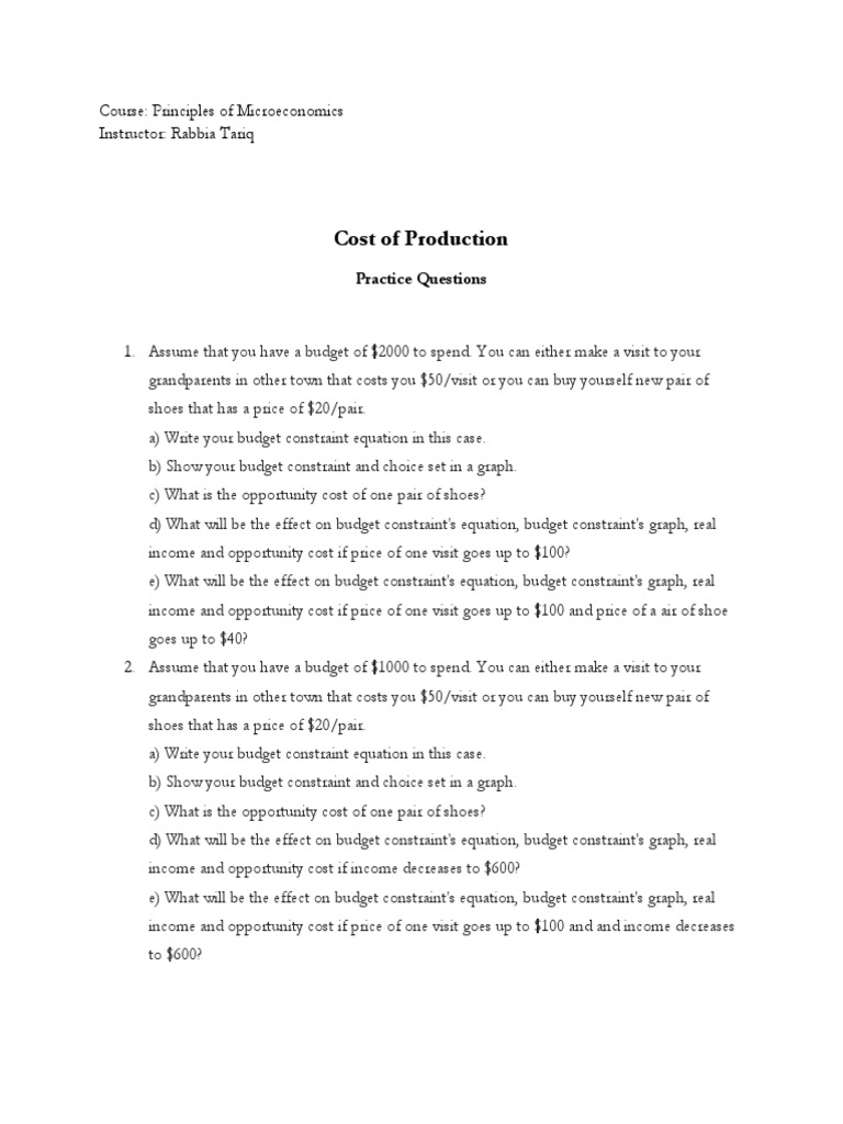 Budget Constraint Practice Problems | PDF | Income | Budget