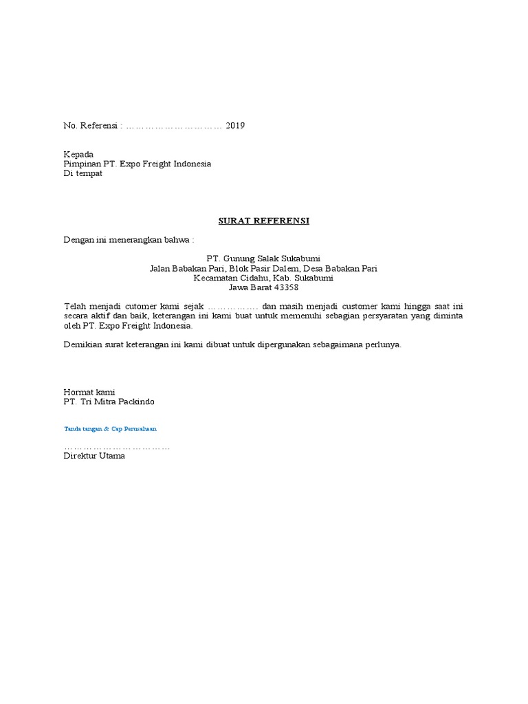 Contoh Surat Referensi Rekanan | PDF
