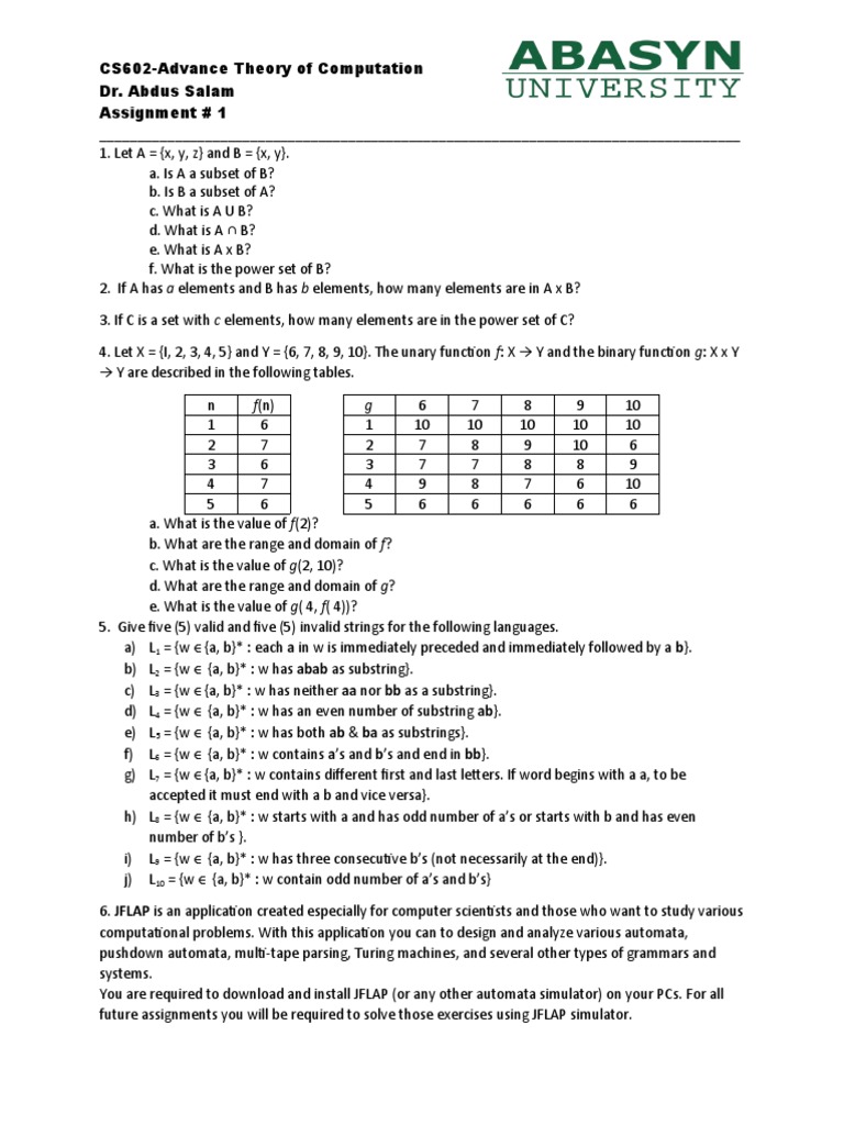 ToC Assignment #1 | PDF | Function (Mathematics) | Theory Of Computation