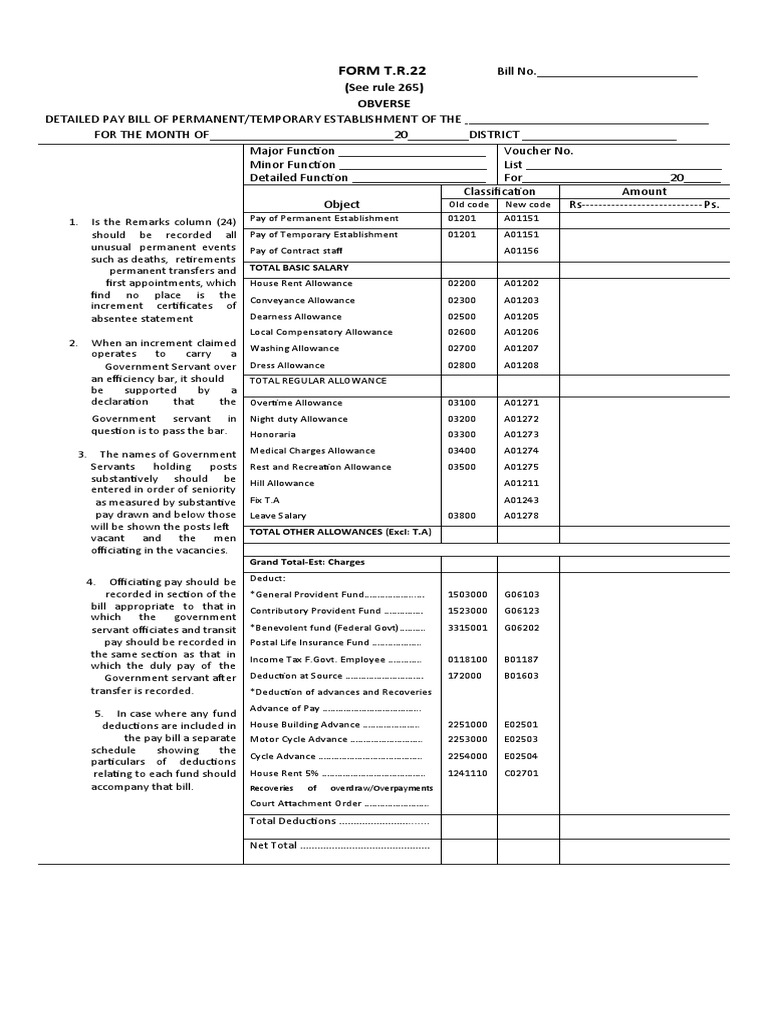 Salary Bill Form Tr22 NG | PDF | Tax Deduction | Government Finances