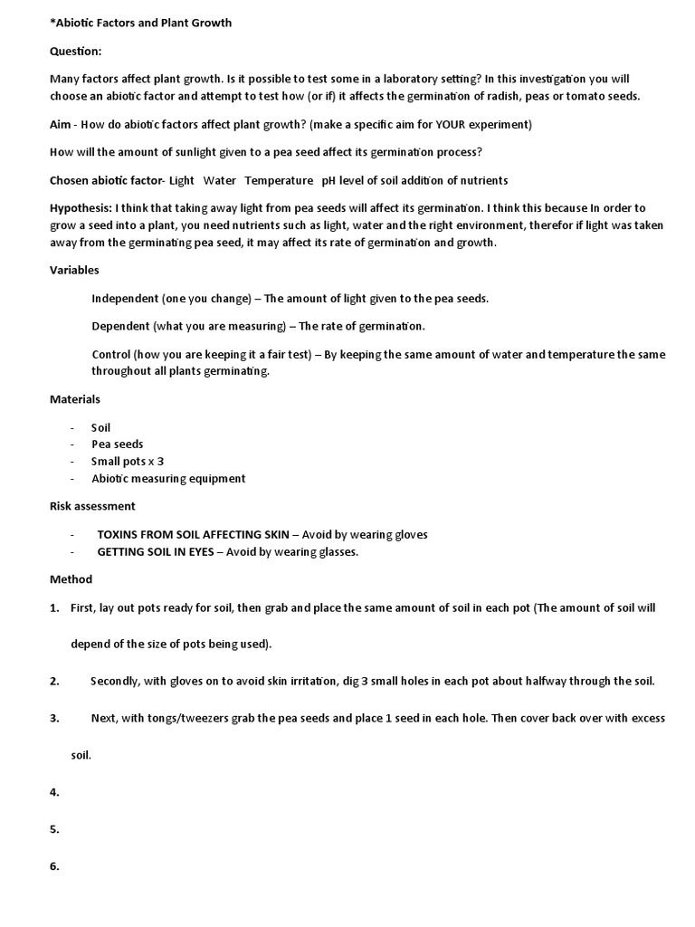 Abiotic Factors and Plant Growth Experiment | PDF | Germination | Soil
