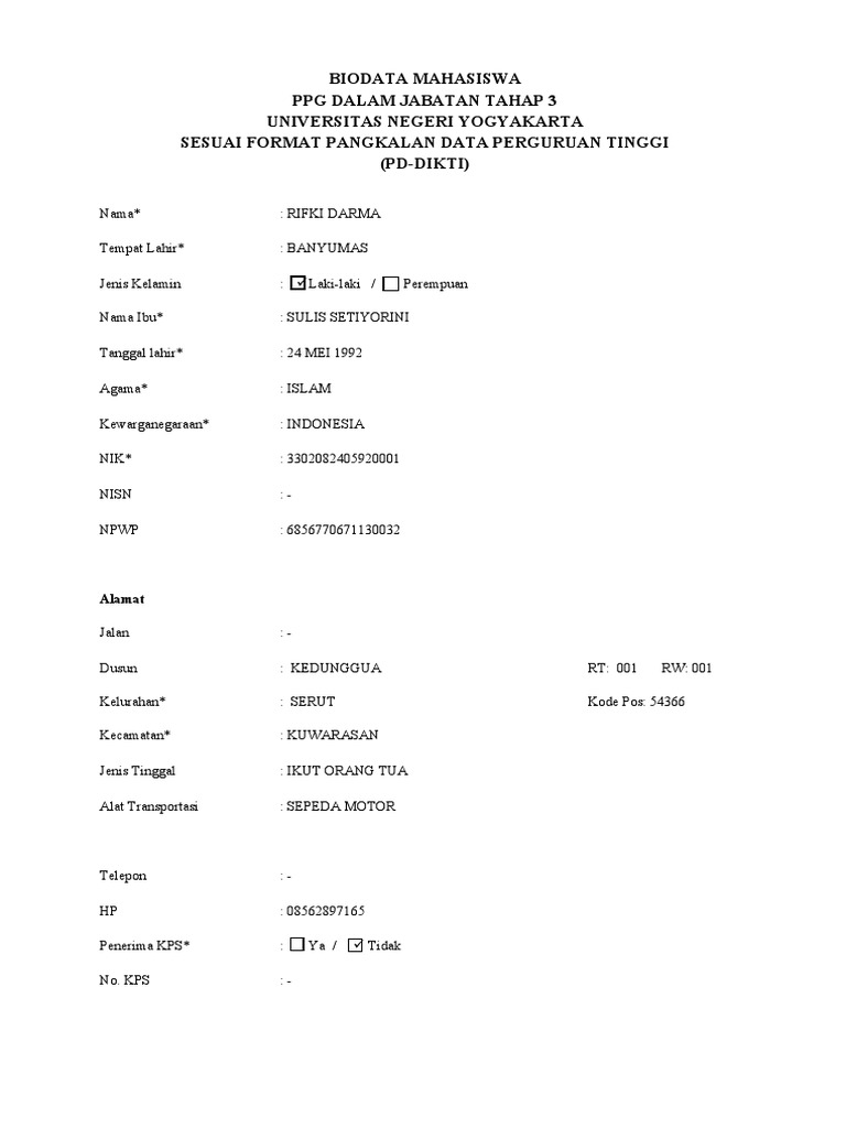 Biodata PPG Tahap 3 | PDF