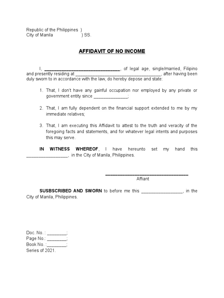 Affidavit of No Income | PDF