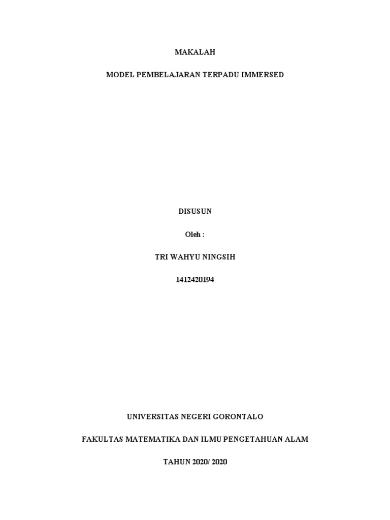 Pembelajaran Terpadu Model Immersed | PDF