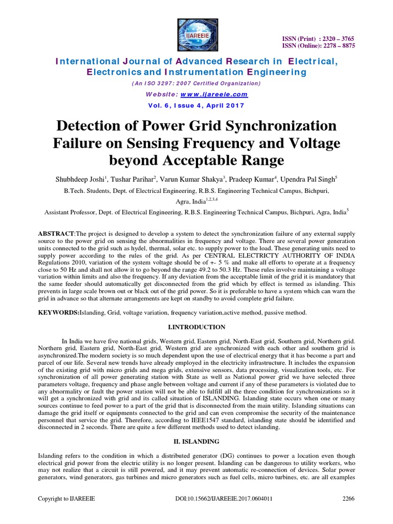 Detection of Power Grid Synchronization Failure On Sensing Frequency and Voltage Beyond ...