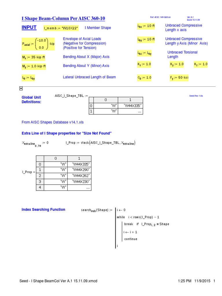 Analysis of Beam Column Properties and Axial Load Capacity of W10x22 I ...