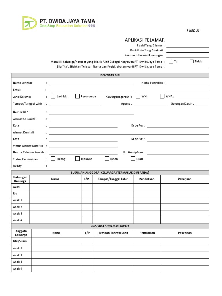 Form Aplikasi Pelamar | PDF