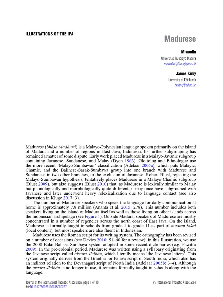 Madurese Phonetics | PDF | Syllable | Vowel