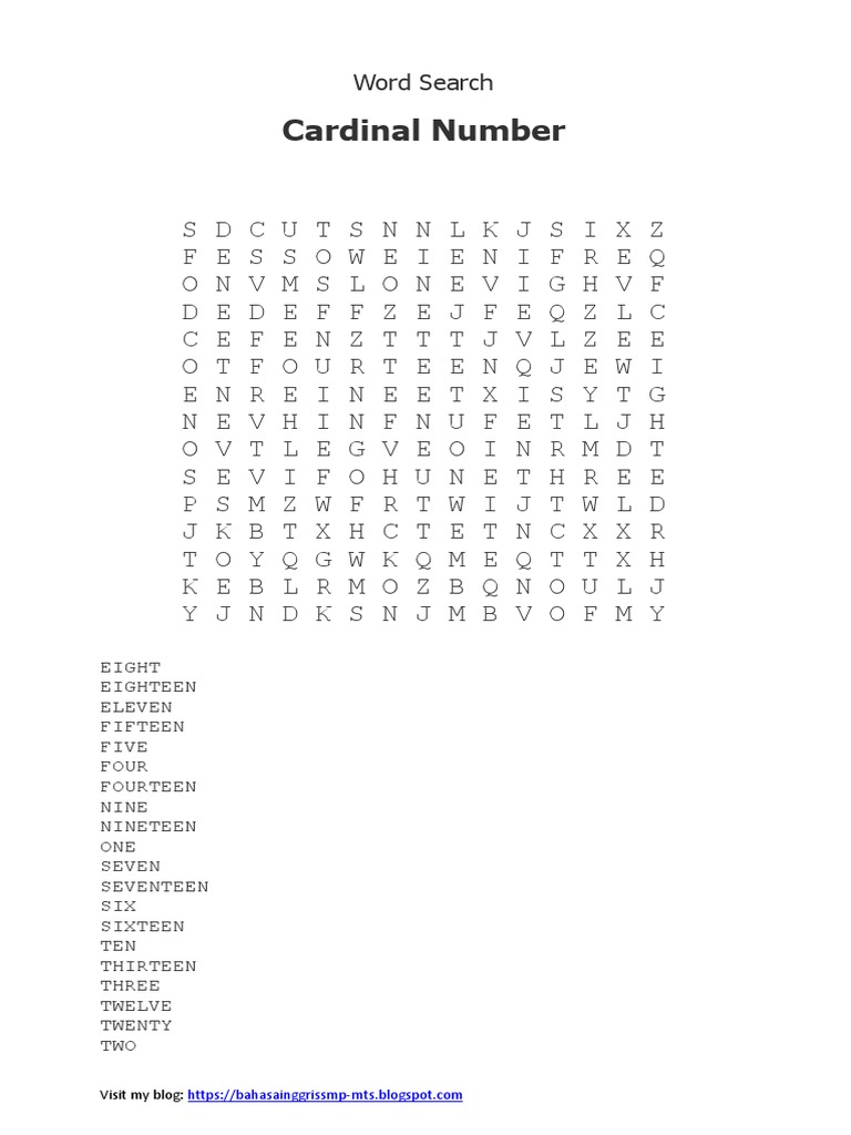 Word Search Cardinal Number | PDF