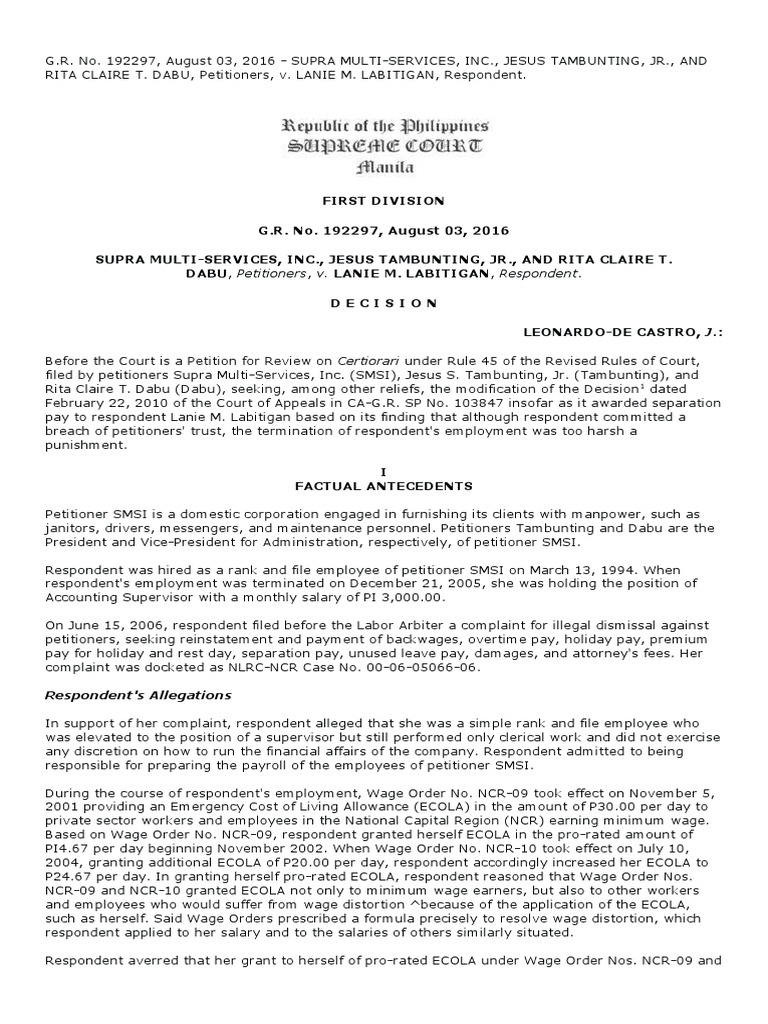 Labor Case | PDF | Employment | Labour Law