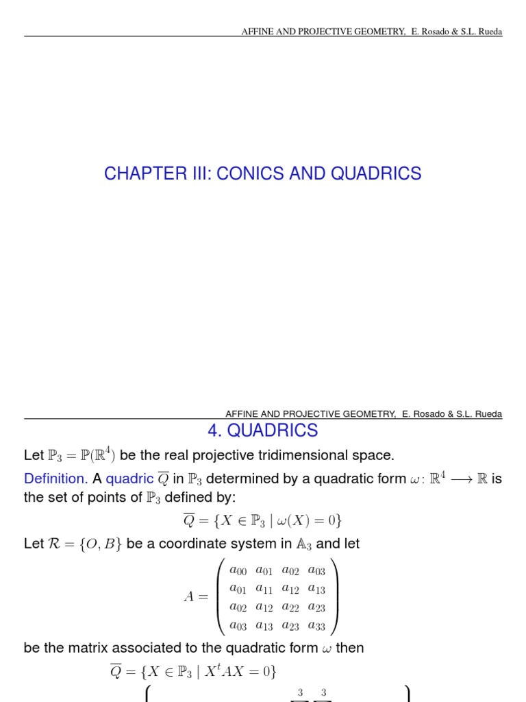 (E Rosado, S L Rueda) Affine and Projective Geometry - Conics and Quadrics | PDF | Geometry ...