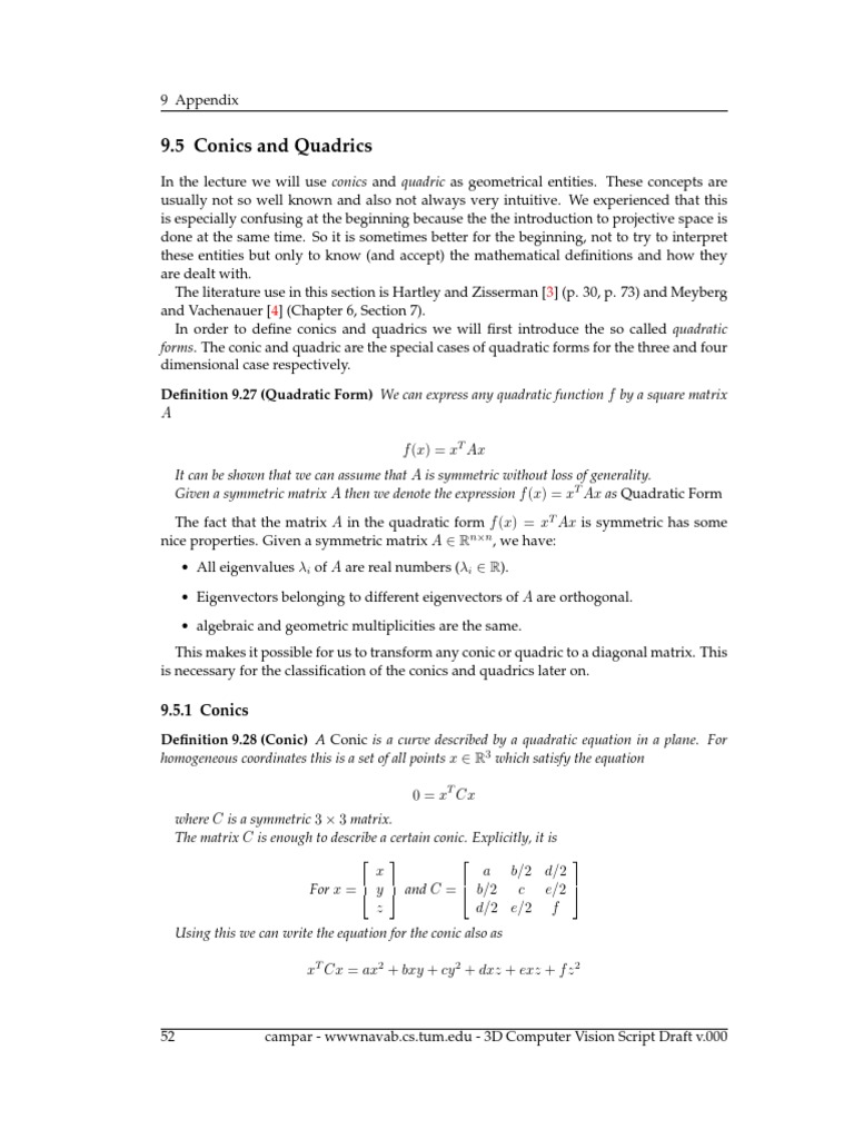 Conics And Quadrics Pdf Projective Geometry Eigenvalues And Eigenvectors