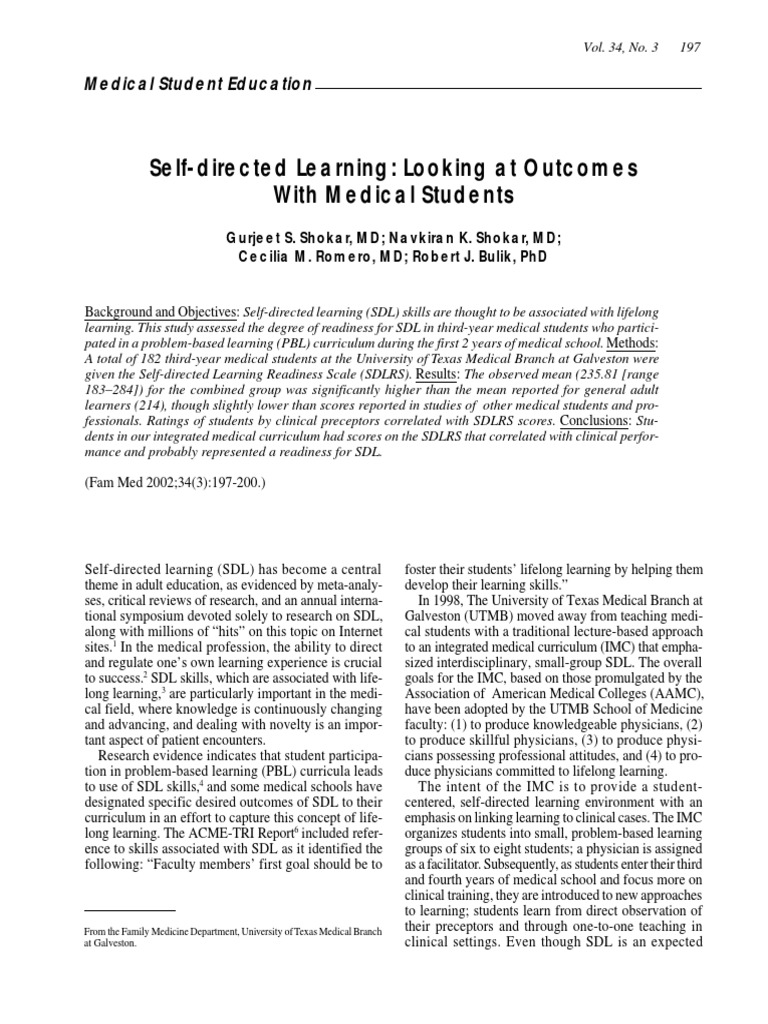 Self-Directed Learning Medical Students | PDF | Medical School ...