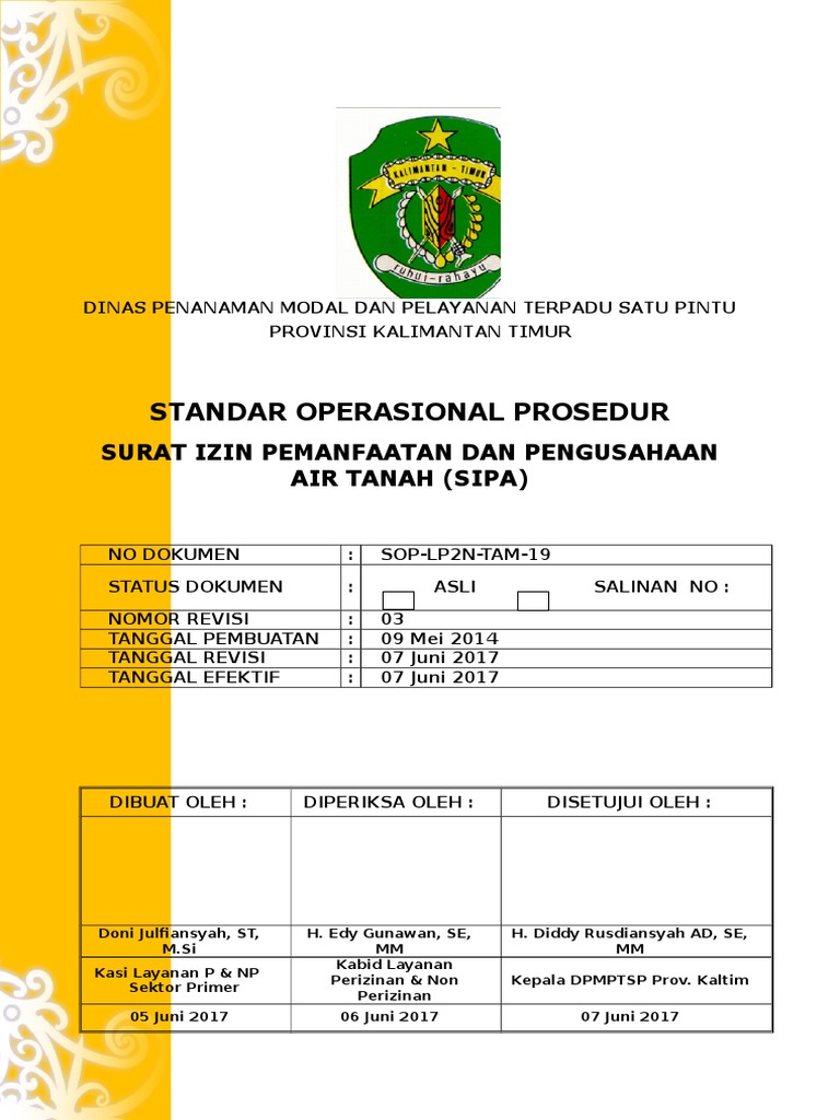 Sop Surat Izin Pemanfaatan Air Tanah (Sipa) | PDF