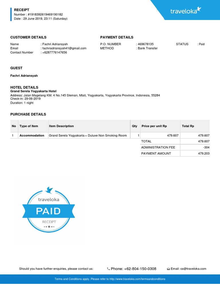 Hotel Grand Serela Jogja Receipt | PDF Hotel Grand Serela Jogja Receipt | PDF