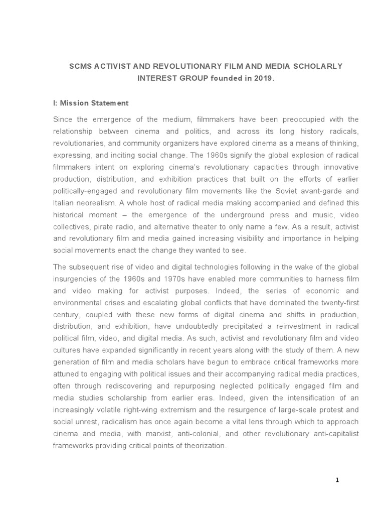 SCMS ACTIVIST AND REVOLUTIONARY FILM AND MEDIA SCHOLARLY INTEREST GROUP ...