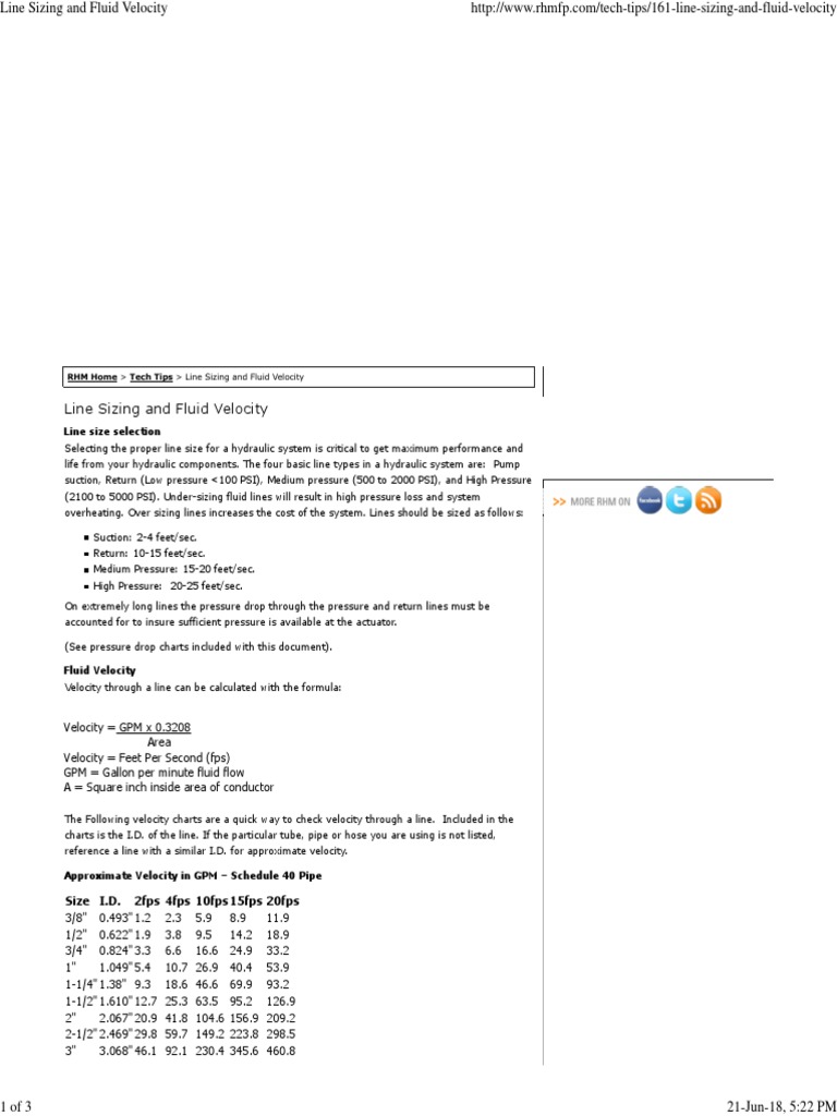 Line Sizing and Fluid Velocity | PDF | Pressure | Pipe (Fluid Conveyance)