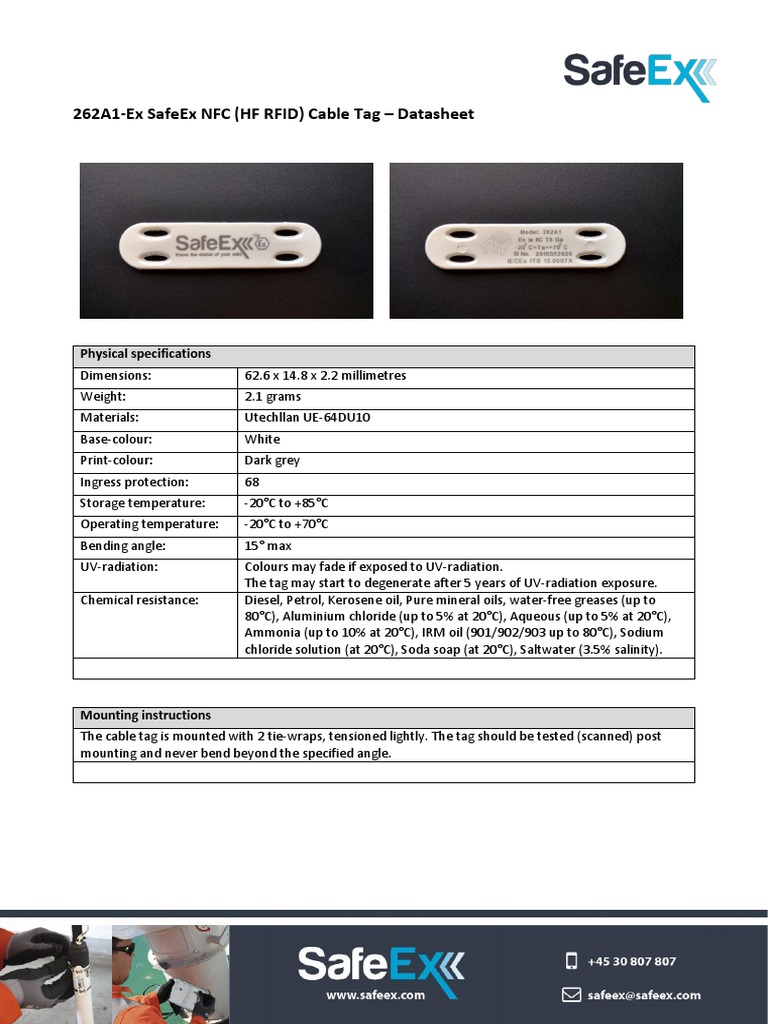 262A1-Ex SafeEx NFC (HF RFID) Cable Tag - Datasheet | PDF