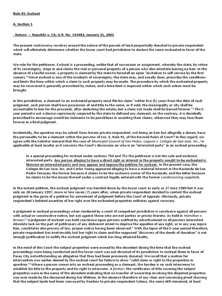 Rule 91: Escheat A. Section 1: Brown | PDF | Legal Guardian | Judgment ...