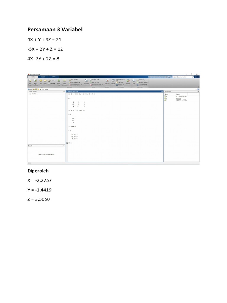 Persamaan 3 Variabel Dengan Matlab | PDF